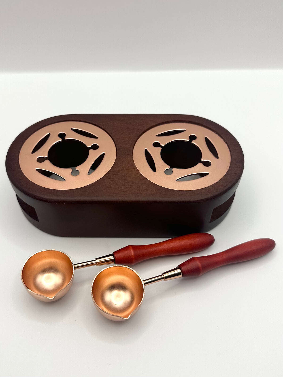 Double Warmer & Spoon Set (Dark Walnut/Rose Gold)– Air Of Secrecy Wax Shop